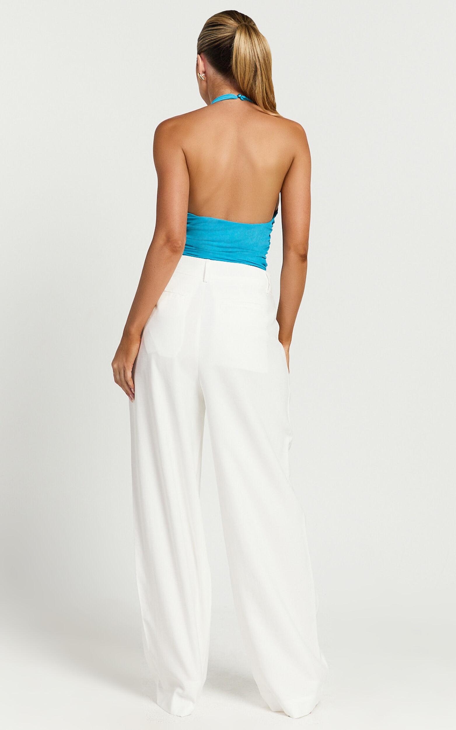 Oaklyn Top - High Draped Neck Mesh Top In Blue - Showpo
